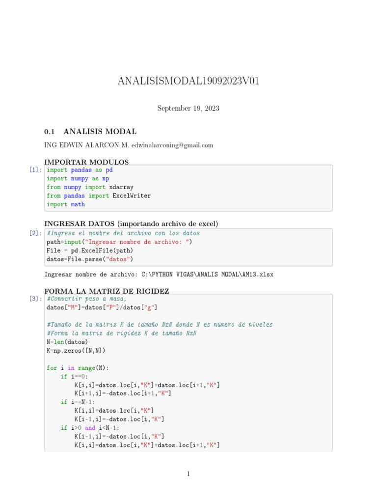 Programa de Analisismodal Con Python - Ingeniero Edwin Alarcon | PDF ...