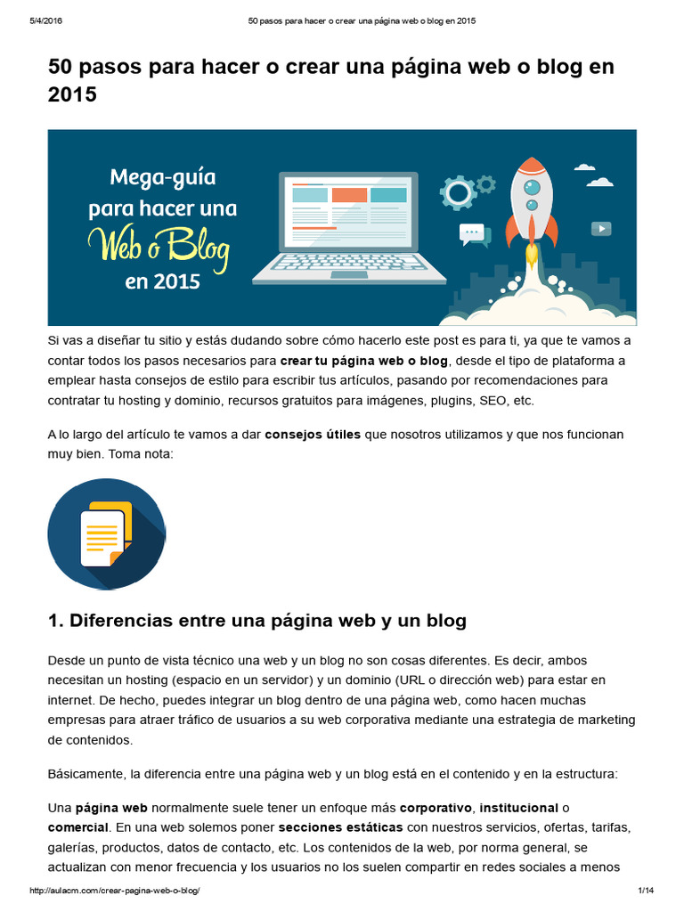 01 - 50 Pasos para Hacer o Crear Una Página Web o Blog en 2015 | PDF ...