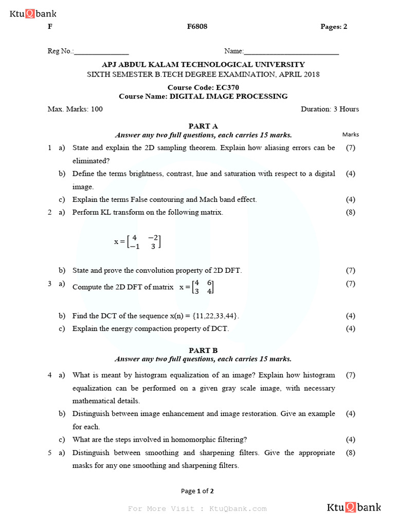 2018 April EC370-A - Ktu Qbank | PDF | Discrete Fourier Transform | Signal Processing