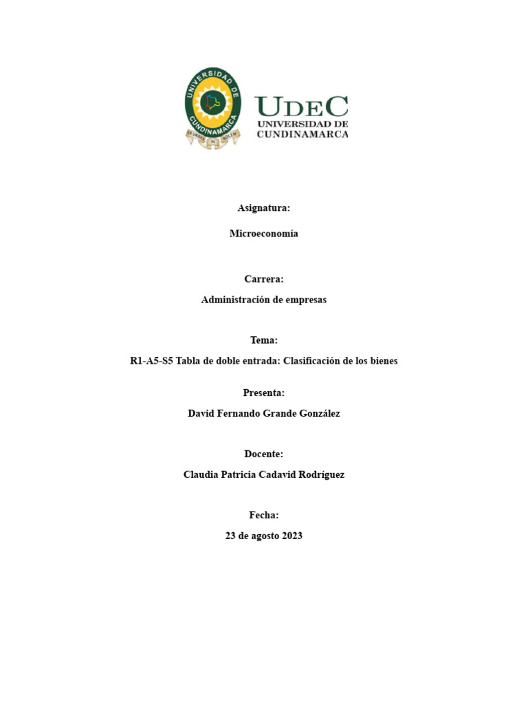 R1-A5-S5 Tabla de Doble Entrada-Clasificación de Los Bienes | PDF | Demanda | Bienes