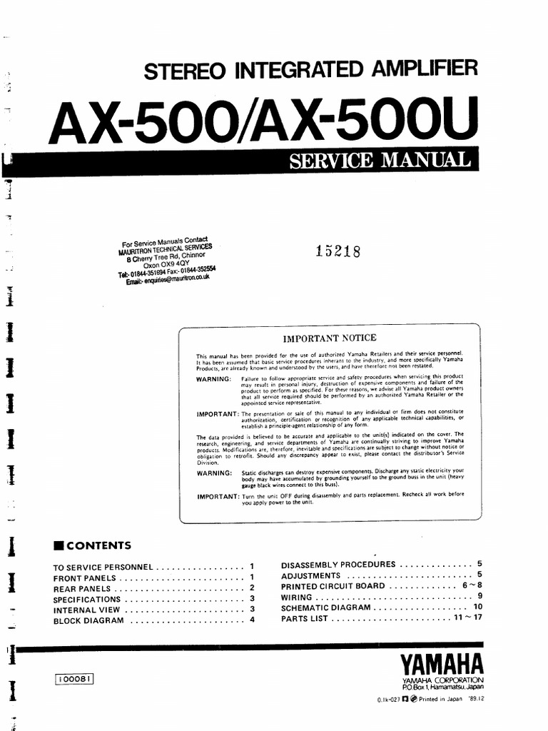 Yamaha AX 500 Service Manual | PDF