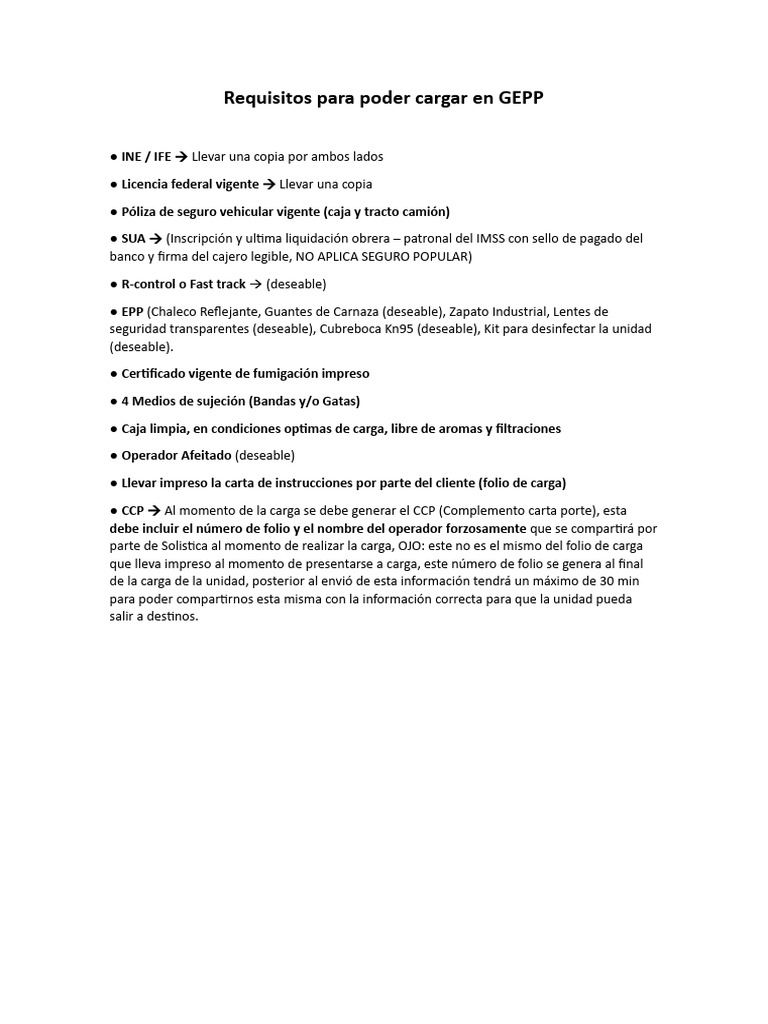 Requisitos para Poder Cargar en GEPP | PDF