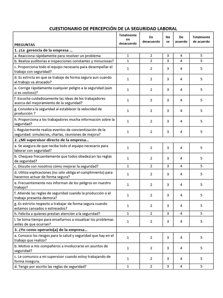 2.cuestionario de Percepción de La Seguridad Laboral | PDF ...