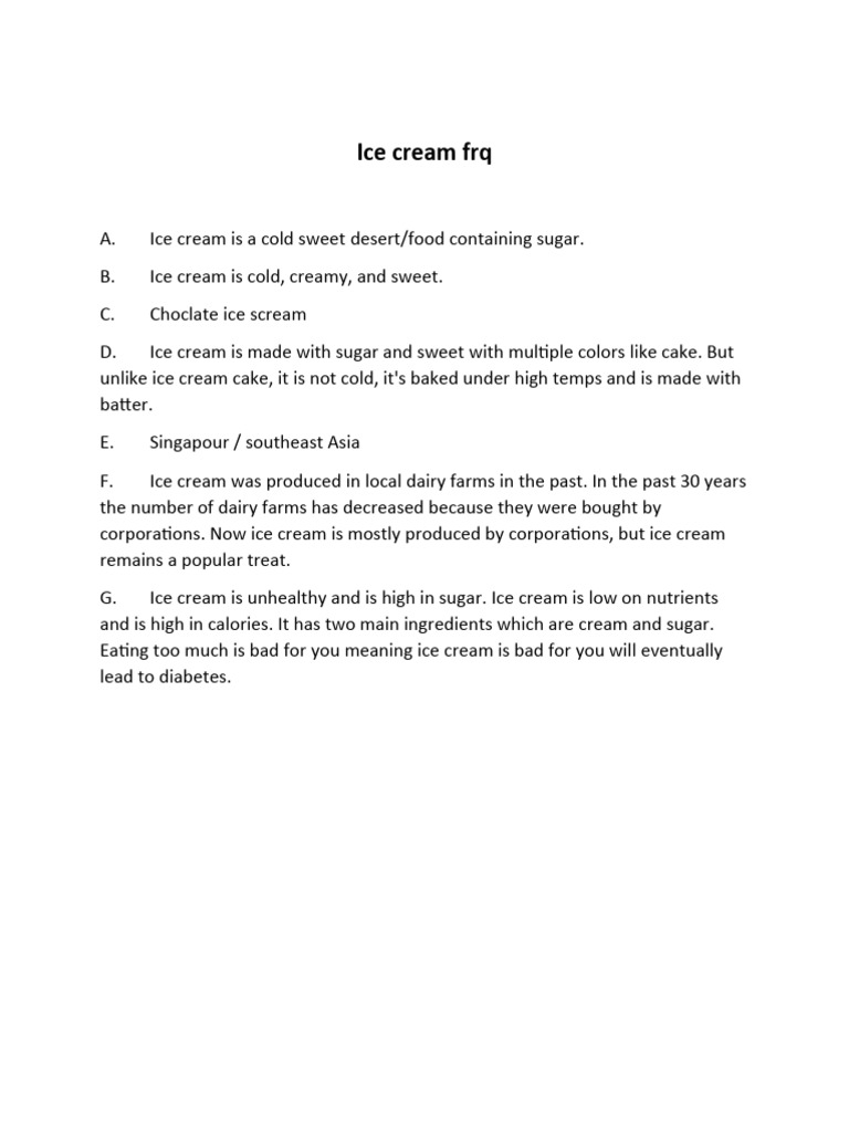Ice Cream FRQ | PDF | Cooking, Food & Wine | Wellness