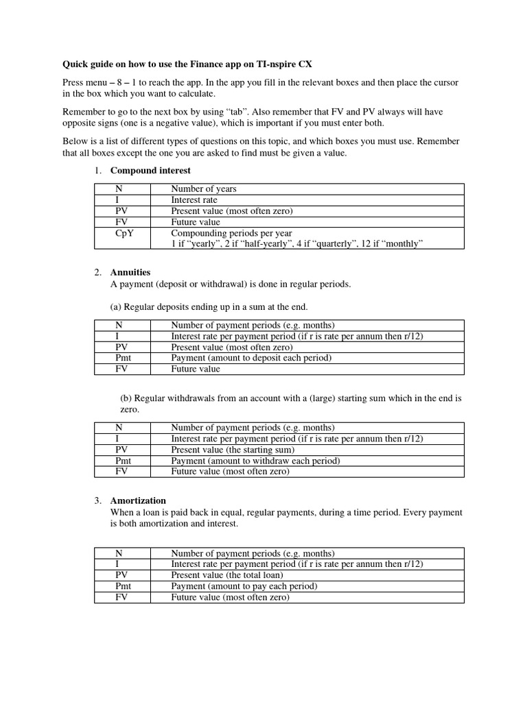 Using the Finance App on TI-nspire CX | PDF