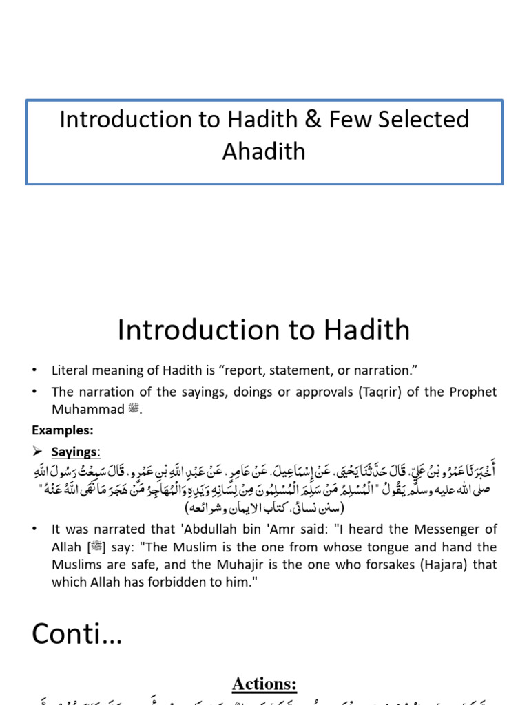 Intro To Hadith and Few Selected Ahadith | PDF | Hadith | Muhammad