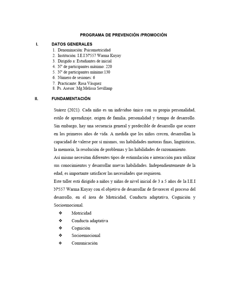 Esquema Programa Prevencion-Promocion | PDF | Comunicación | Comportamiento