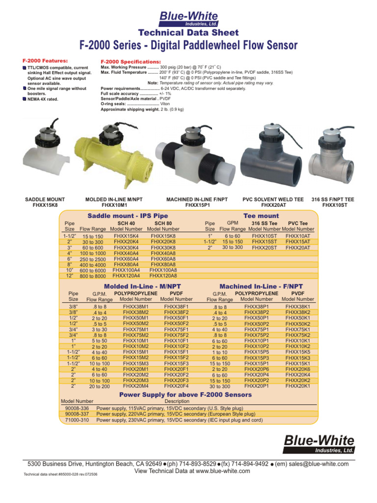 F-2000 Digital Paddlewheel Flow Sensor | PDF | Reynolds Number | Fluid ...