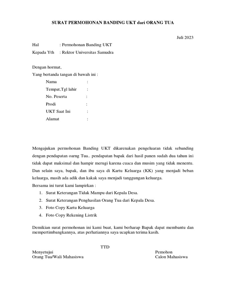 Surat Permohonan Banding Ukt | PDF