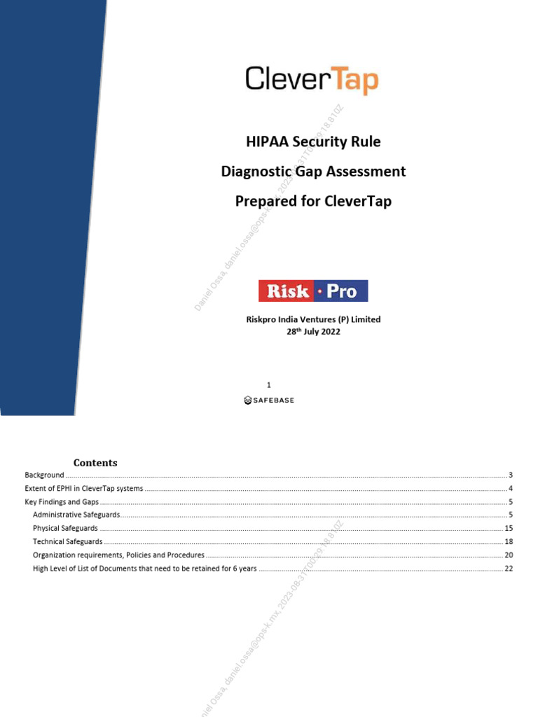 Clevertap HIPAA Gap Assessment Report | PDF | Health Insurance Portability And Accountability ...