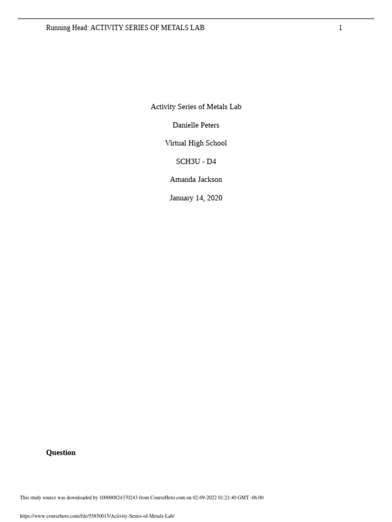 Metal Reactivity Lab Analysis | PDF | Magnesium | Metals