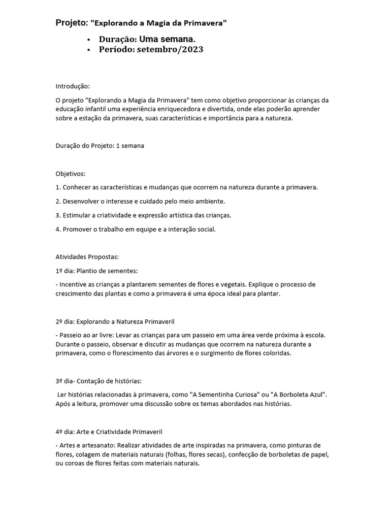 Projeto Primavera | PDF
