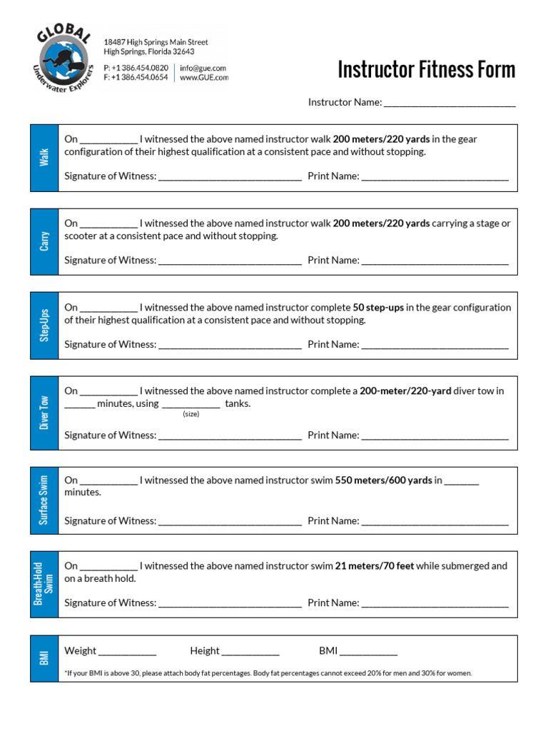 Fitness Form v2.0 | PDF | Scuba Diving | Underwater Diving