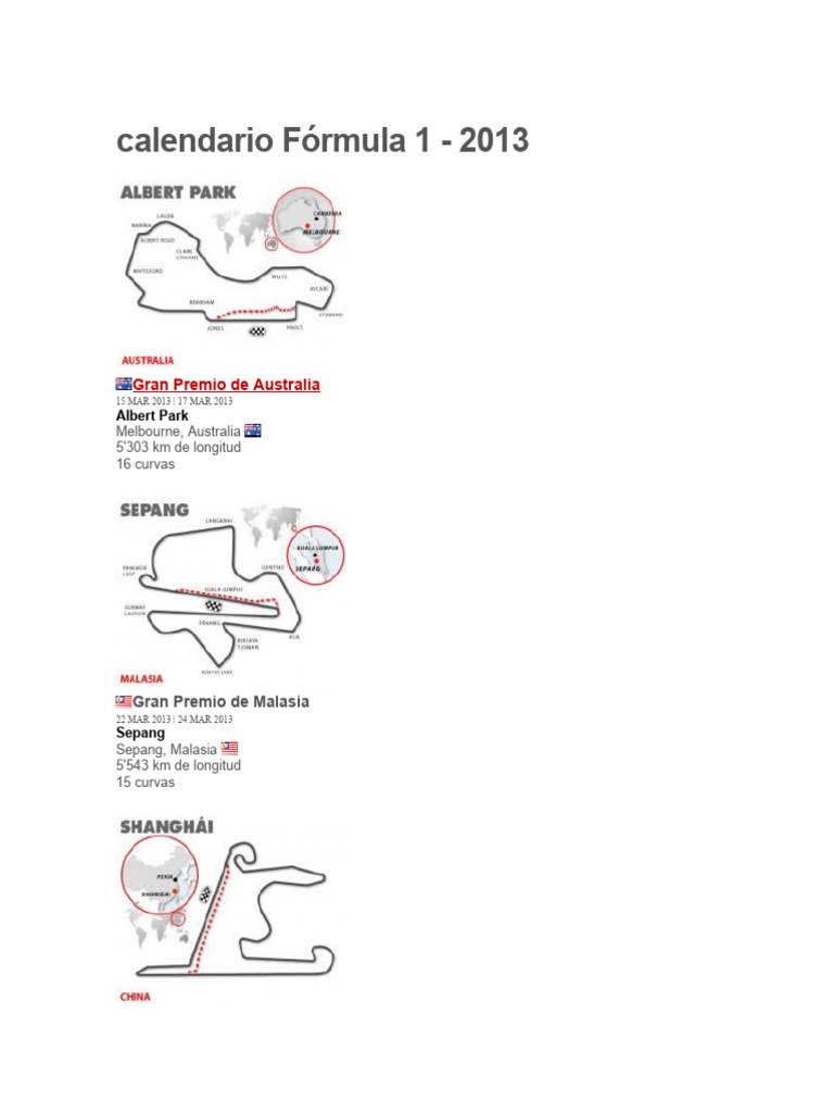 calendario Fórmula 1 | PDF