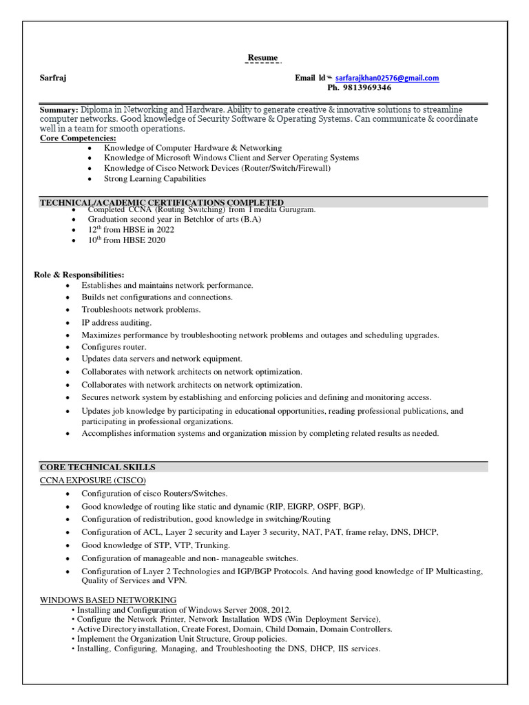 Sarfraj Resume | PDF | Computer Network | Router (Computing)