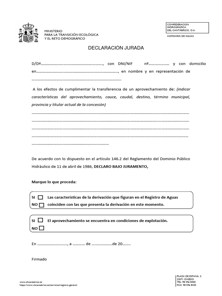 Declaracion Jurada Obligatoria Caracteristicas Funcionamiento | PDF