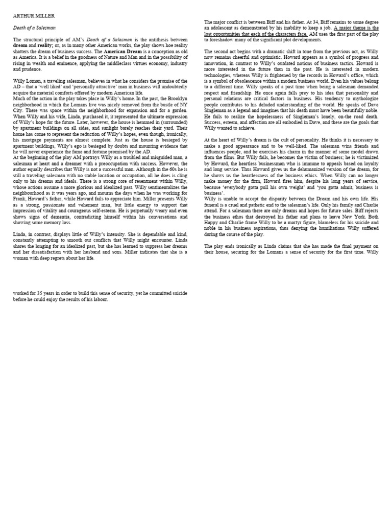 ARTHUR MILLER's Death of A Salesman | PDF