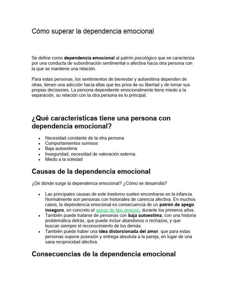 Superar Dependencia Emocional | PDF | La dependencia de sustancias | Las emociones