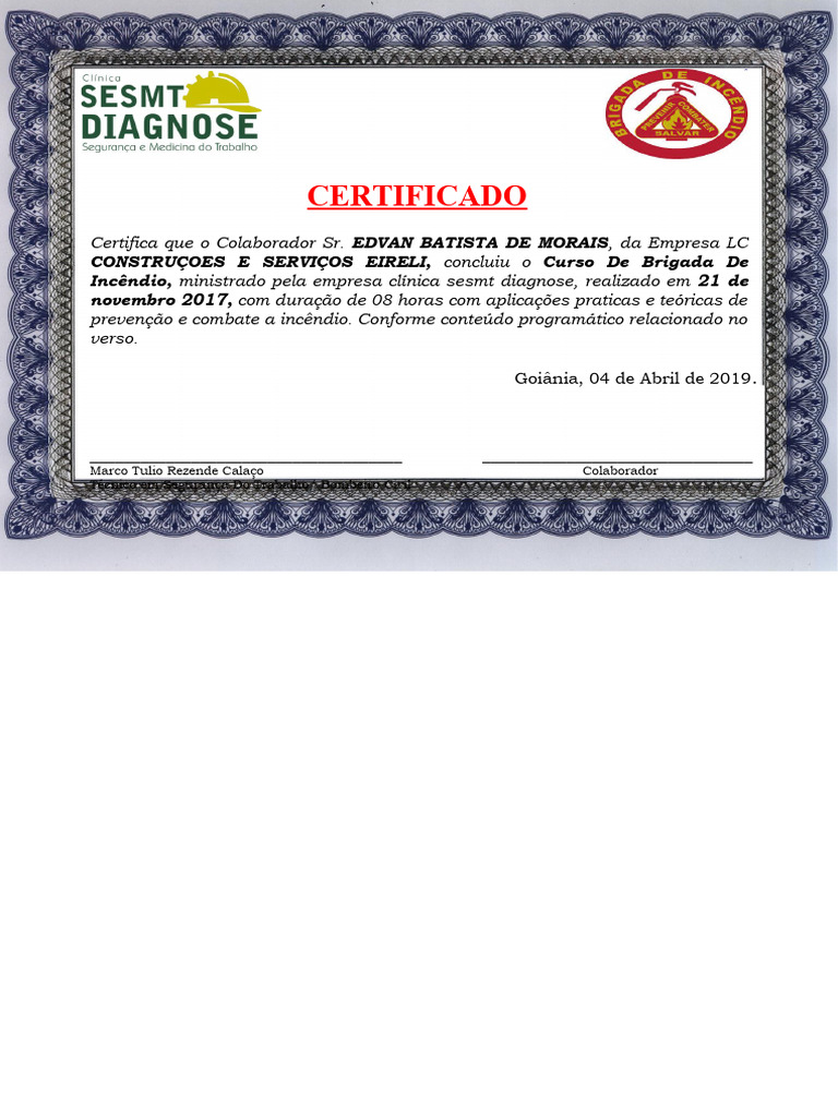 Certificado Brigada de Incendio | PDF