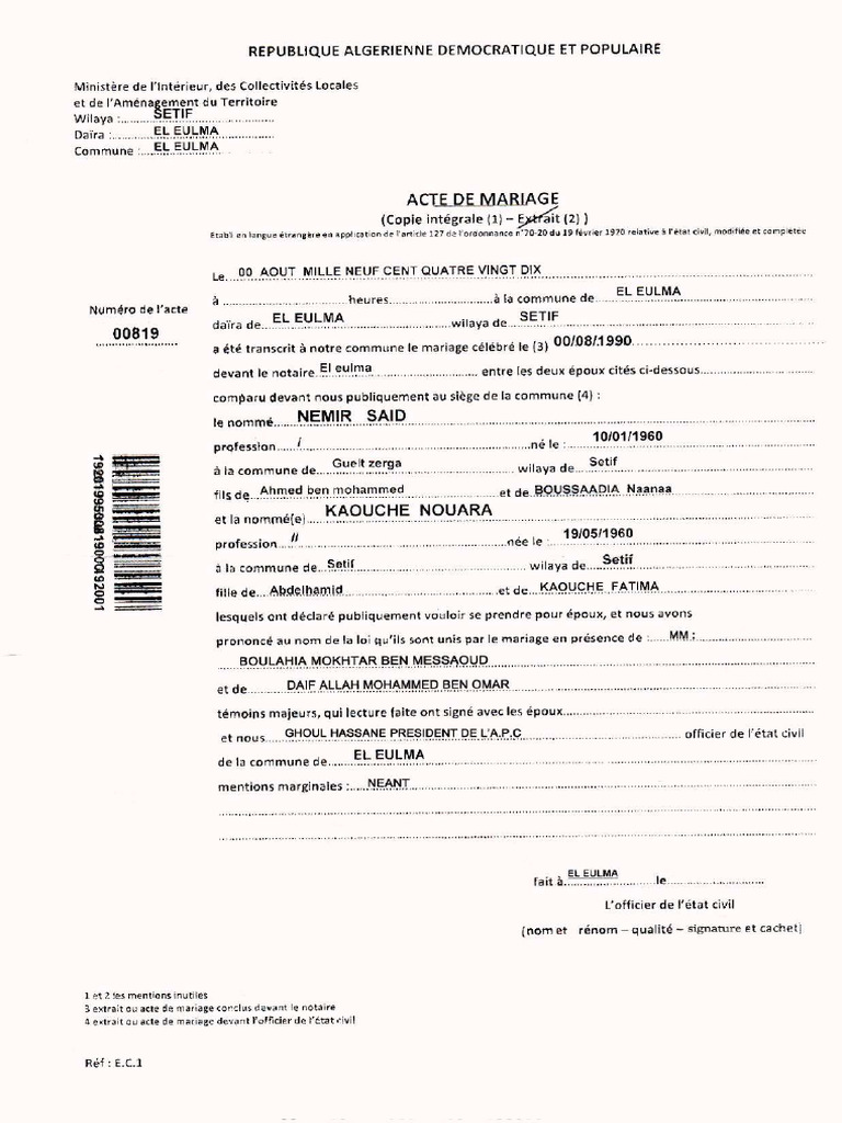 Acte de Mariage | PDF