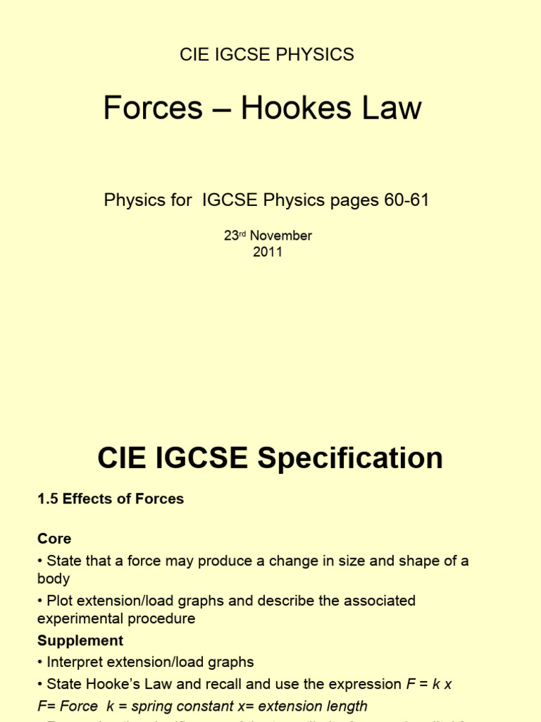 CIE IGCSE Forces Hookes Law Only | PDF | Force | Euclidean Vector