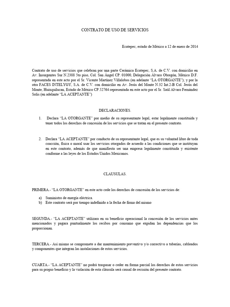 Contrato de Uso de Servicio Electrico | PDF | México
