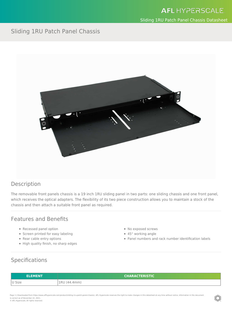 Sliding 1RU Patch Panel Chassis Datasheet | PDF | Equipment ...