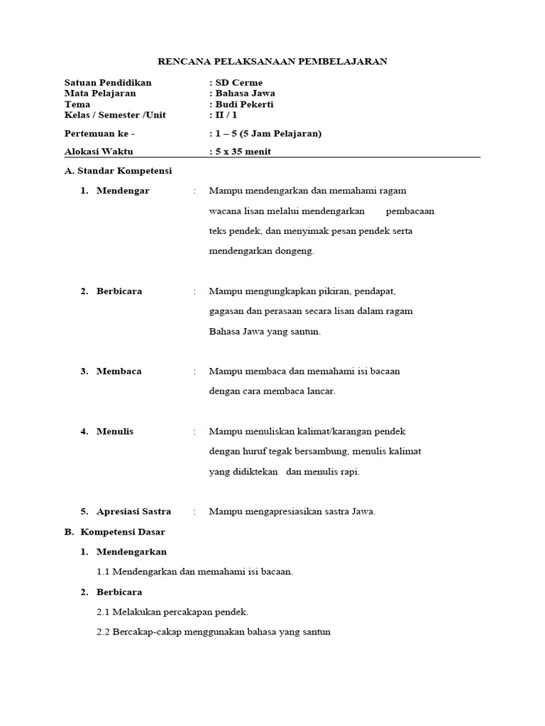 RPP B Jawa Kelas 2 3 | PDF