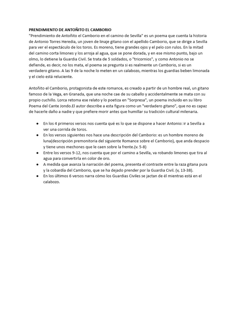 Comentario Prendimiento de Antoñito El Camborio | PDF | Clásicos ...