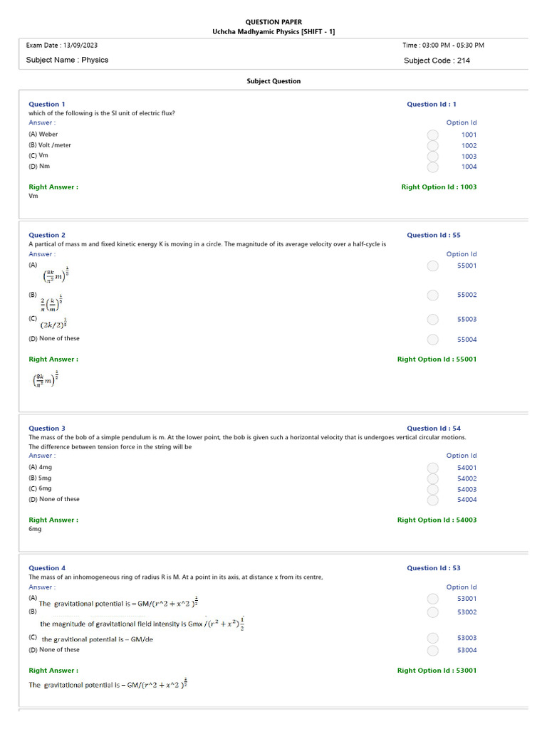Physics Exam for High Schoolers | PDF | Heat | Laws Of Thermodynamics