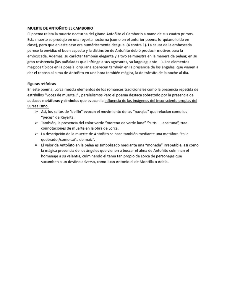 MUERTE DE ANTOÑITO EL CAMBORIO Comentario | PDF