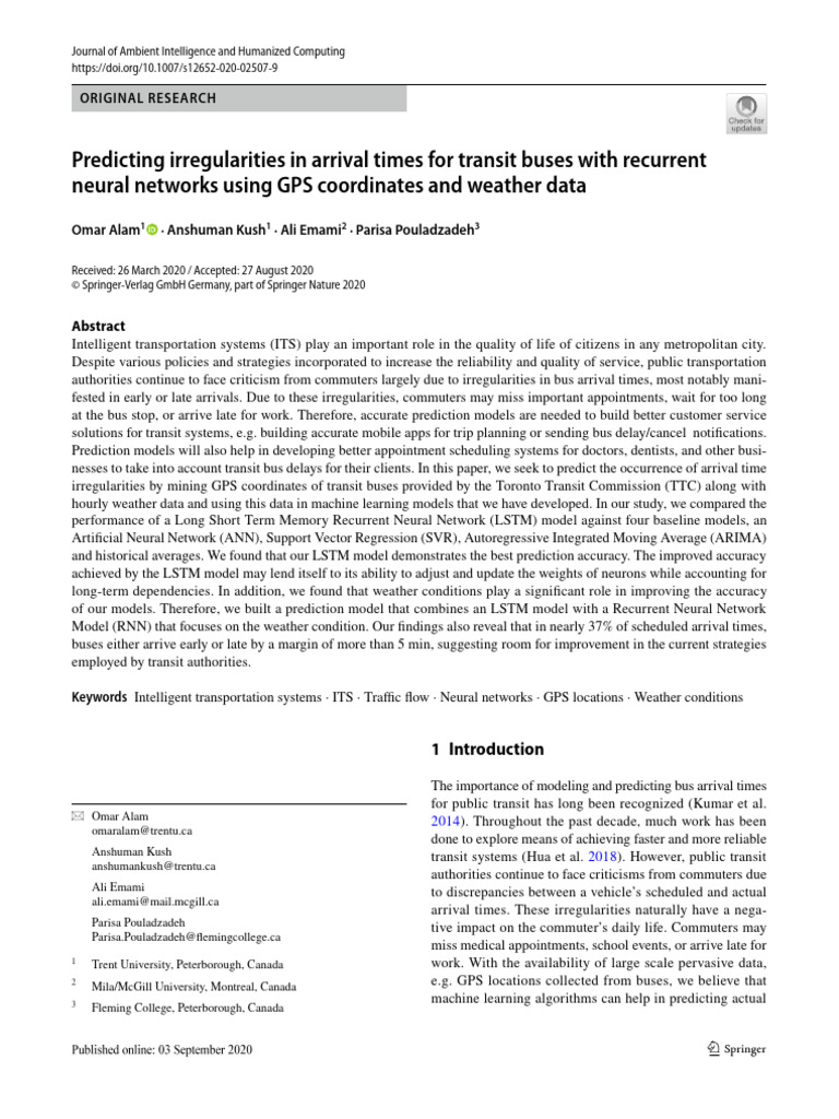 Predicting Irregularities in Arrival Times For Transit Buses With Recurrent | PDF | Artificial ...