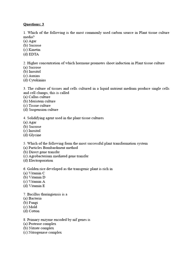 MCQ Biotechnology CRT Questions | PDF | Translation (Biology) | Genetic ...