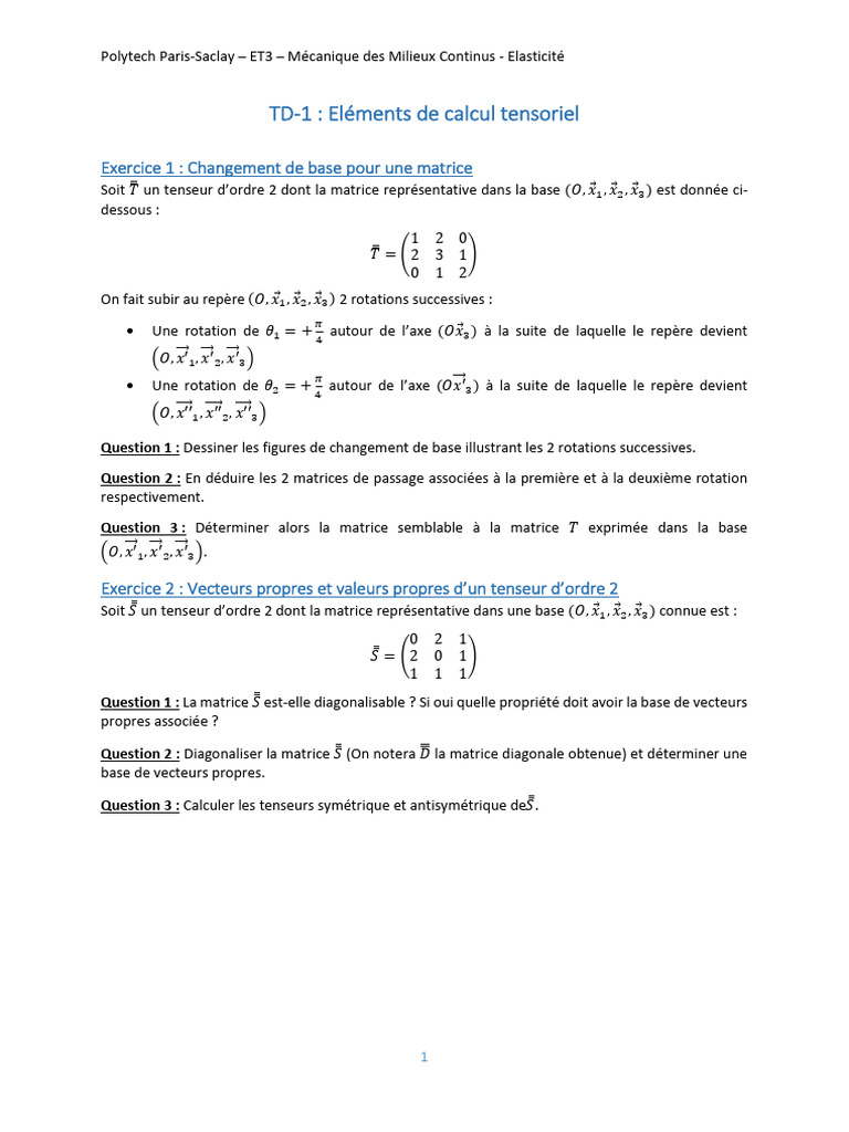 Calcul Tensoriel : Changement de Base | PDF | Tenseur | Matrice ...