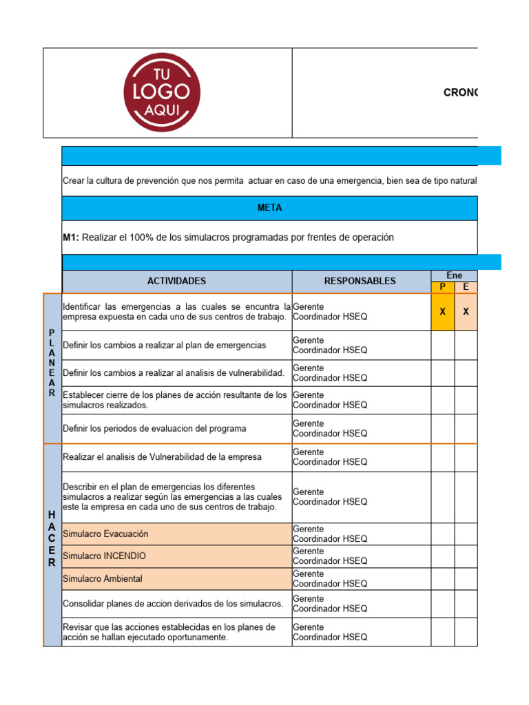 Cronograma Programa de Simulacros | PDF