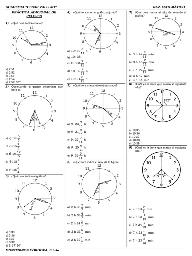 I - Práctica Adicional de Relojes | PDF | Hora | Reloj