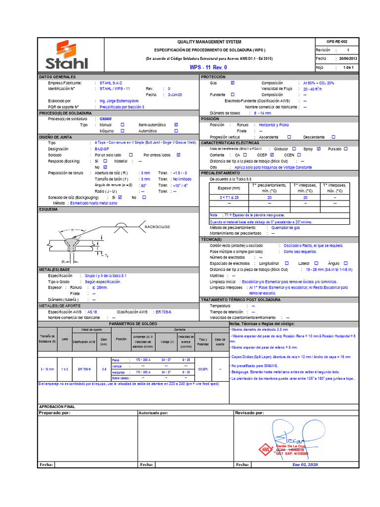 WPS - 11 - Rev 0 - GMAW | PDF | Soldadura | Construcción