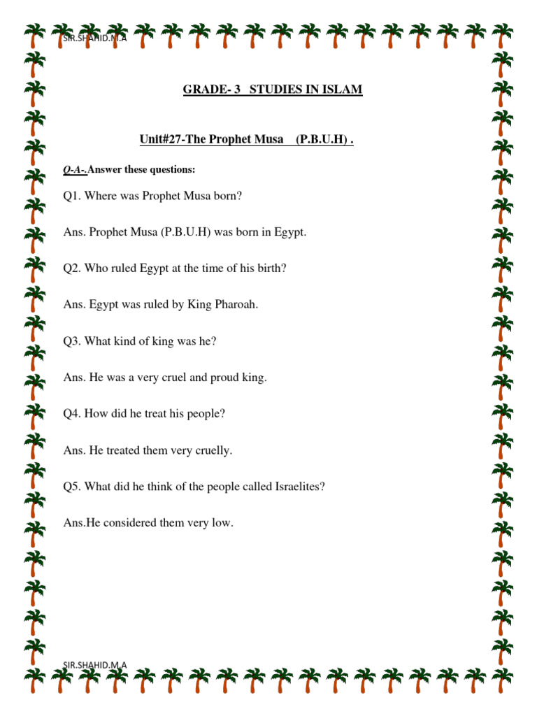 Grade 3: Prophet Musa's Story | PDF | History | Religion & Spirituality