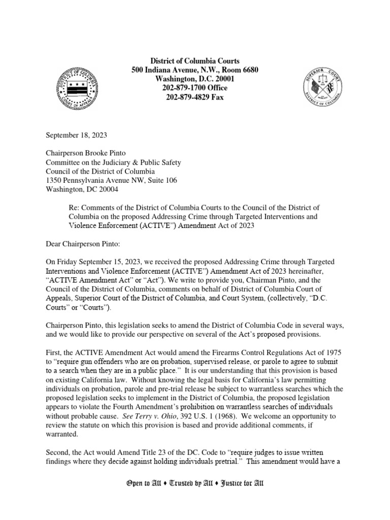 DC Courts Letter To DC Council Active Amendment Act | PDF | United ...