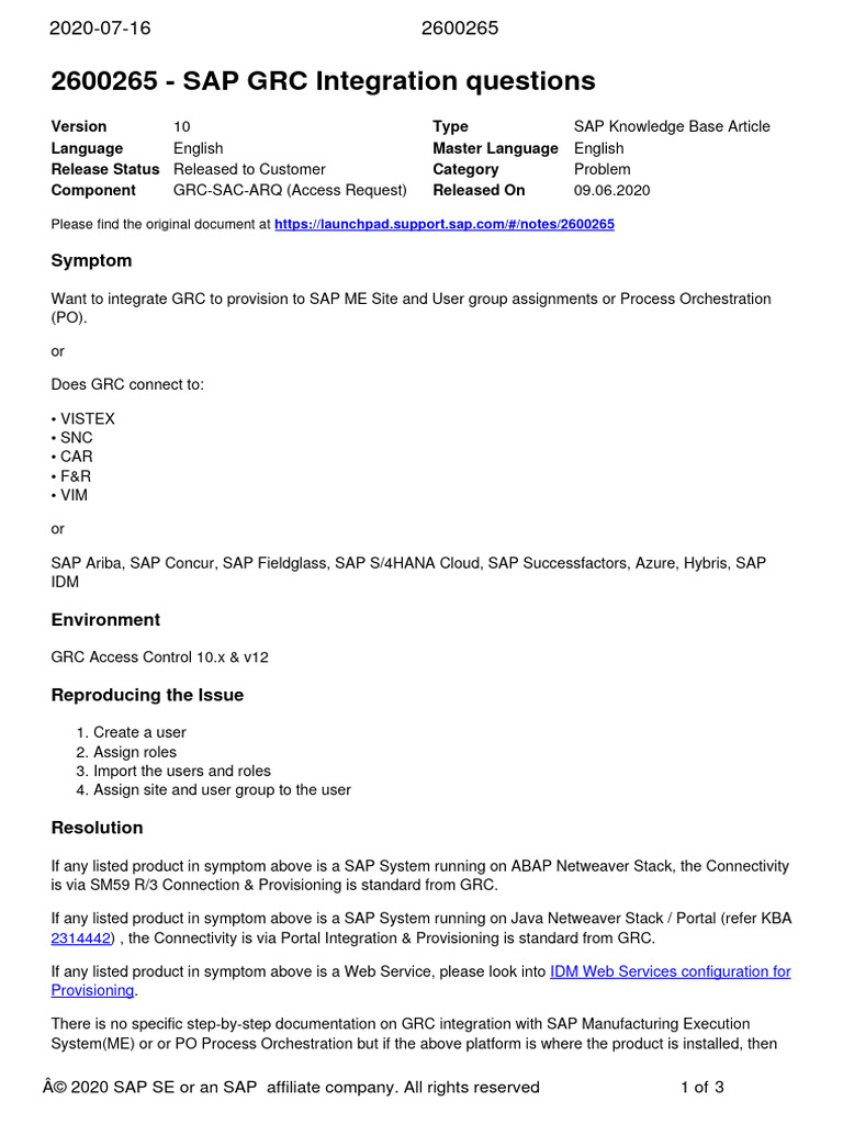 SAP GRC Integration Questions | PDF | Computer Engineering ...