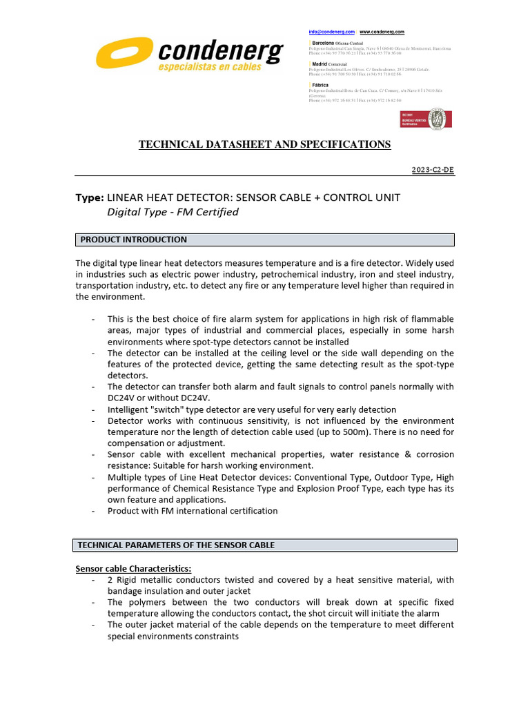 Tds Condenerg Digital Type Linear Heat Detector Sensor Cable and ...