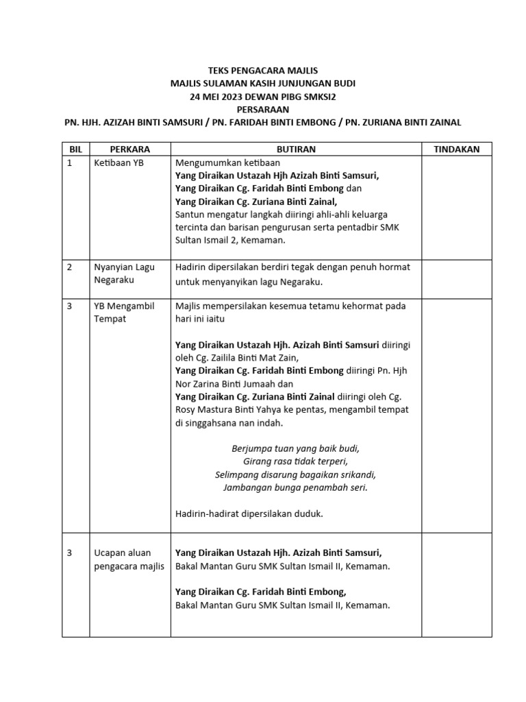 MC Script Majlis Persaraan | PDF