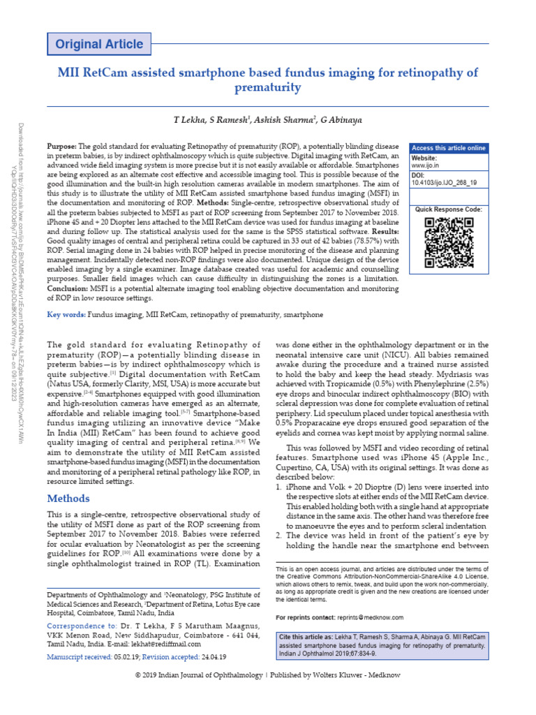 Mii Retcam Assisted Smartphone Based Fundus.24 | PDF | Smartphone | Vision