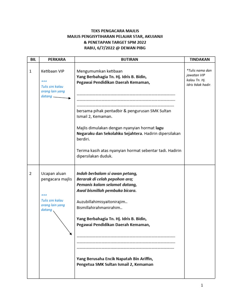 MC Script Program Pelajar STAR | PDF