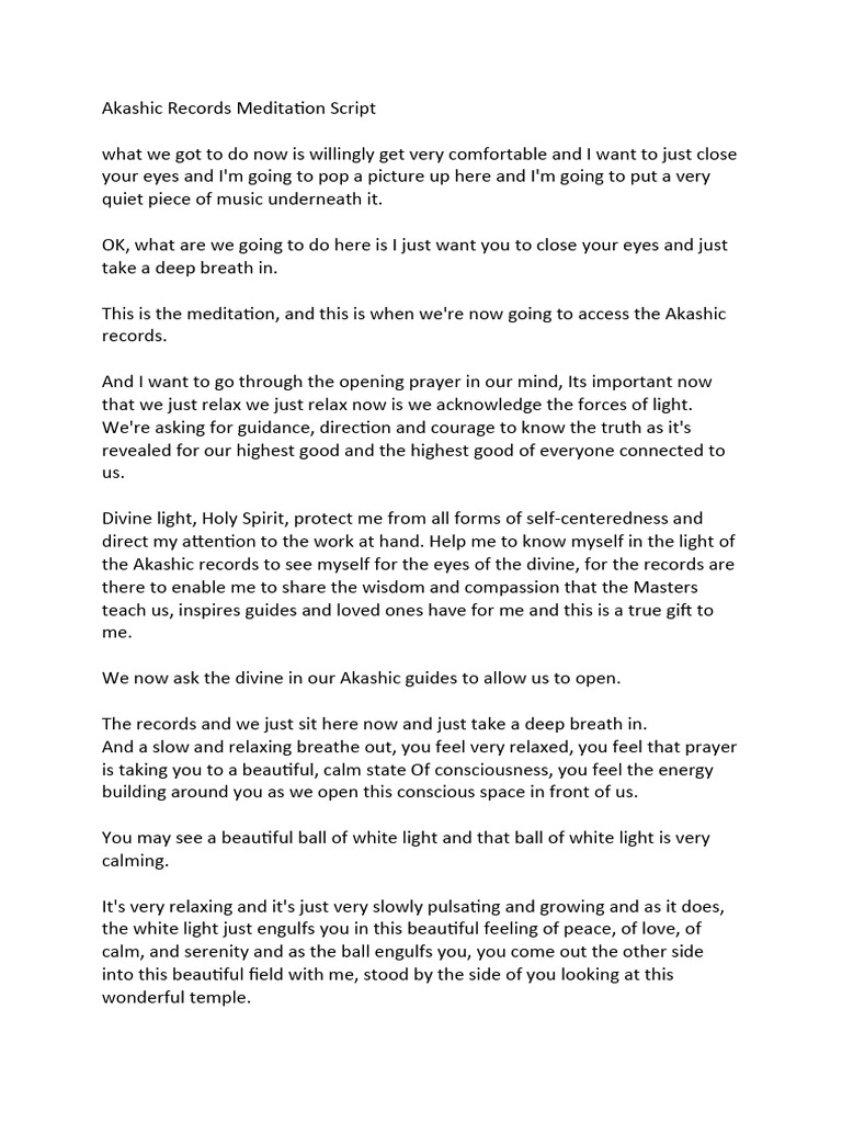 Akashic Records Meditation Script | Download Free PDF | Meditation | Prayer