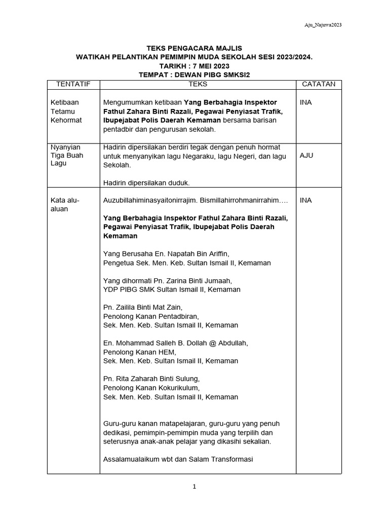 SKRIP MC Watikah Pelantikan Pengawas | PDF