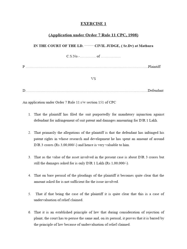 Order 7 Rule 11 | PDF | Lawsuit | Federal Rules Of Civil Procedure