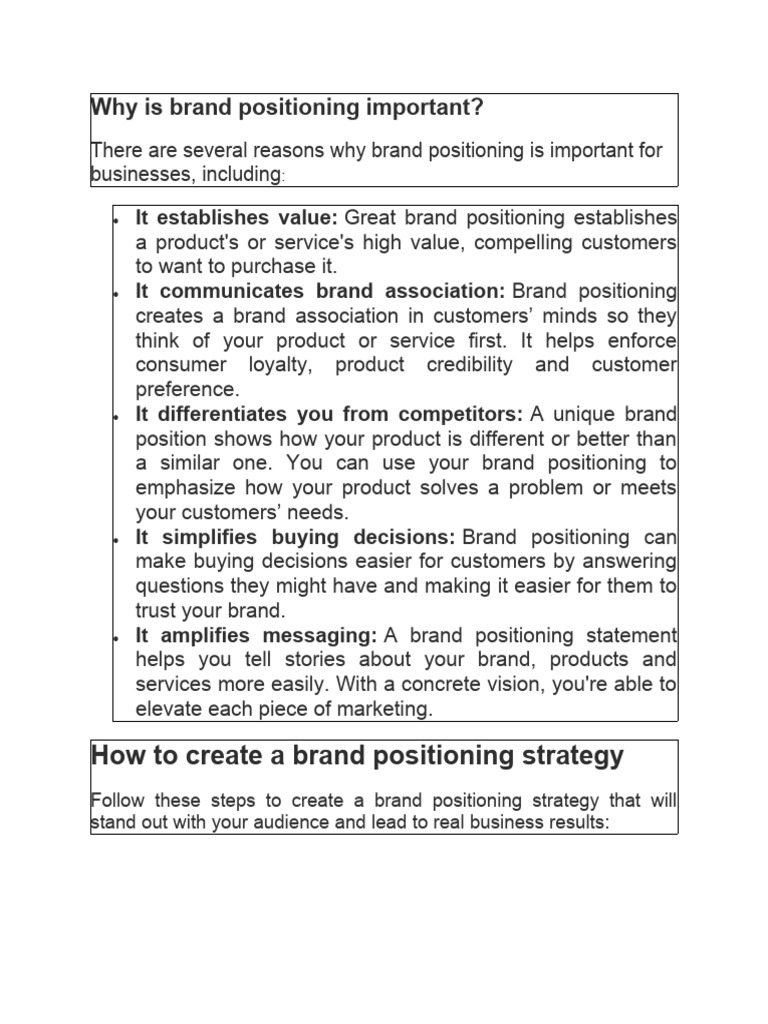 Brand Positioning Importance & Strategy | PDF | Brand | Market (Economics)