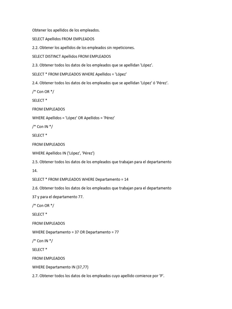 Consultas SQL para Empleados y Departamentos | PDF