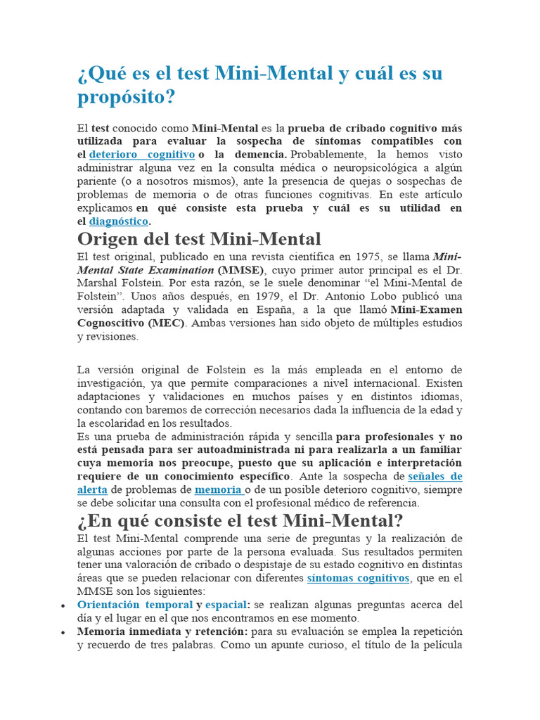 Qué es el test Mini | PDF | Diagnostico medico | Memoria